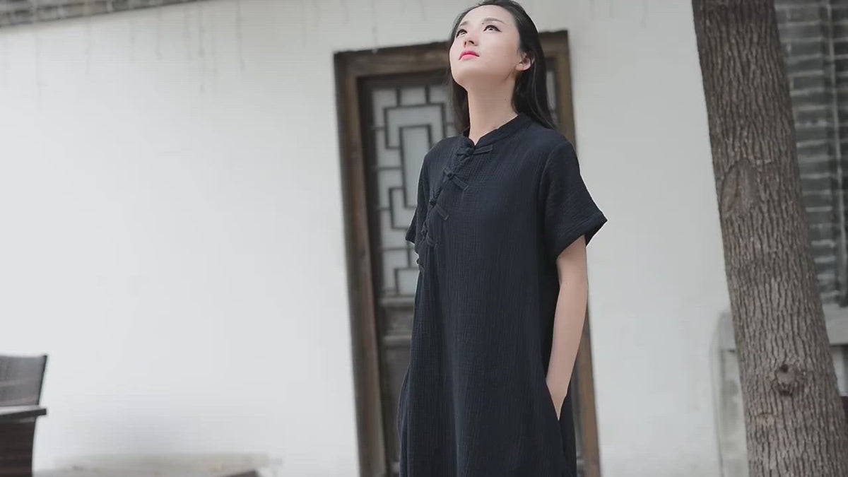 Linen Maxi Dress in Hanfu style, QiPao in Linen and Cotton LIZIQI insp ...